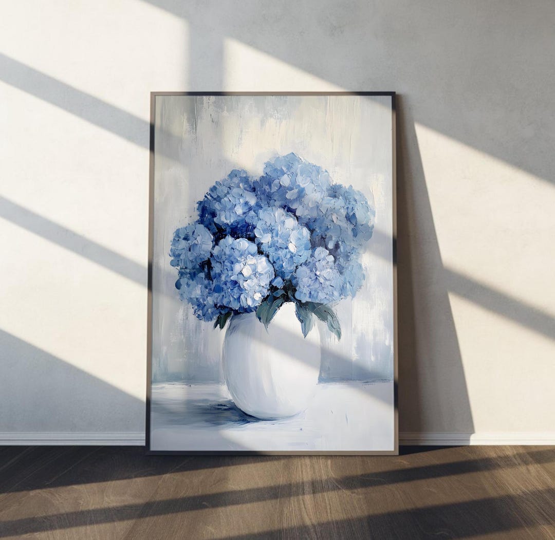 Blue Hydrangea Painting, Blue Hydrangea Floral Watercolor Print ...