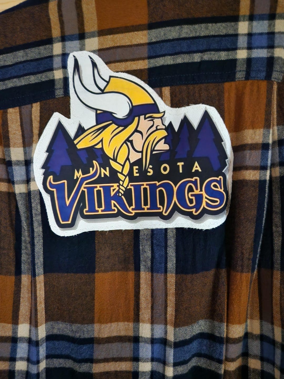 Distressed Plaid Flannel Shirt: Vintage Vikings Game Day Design - Mens ...