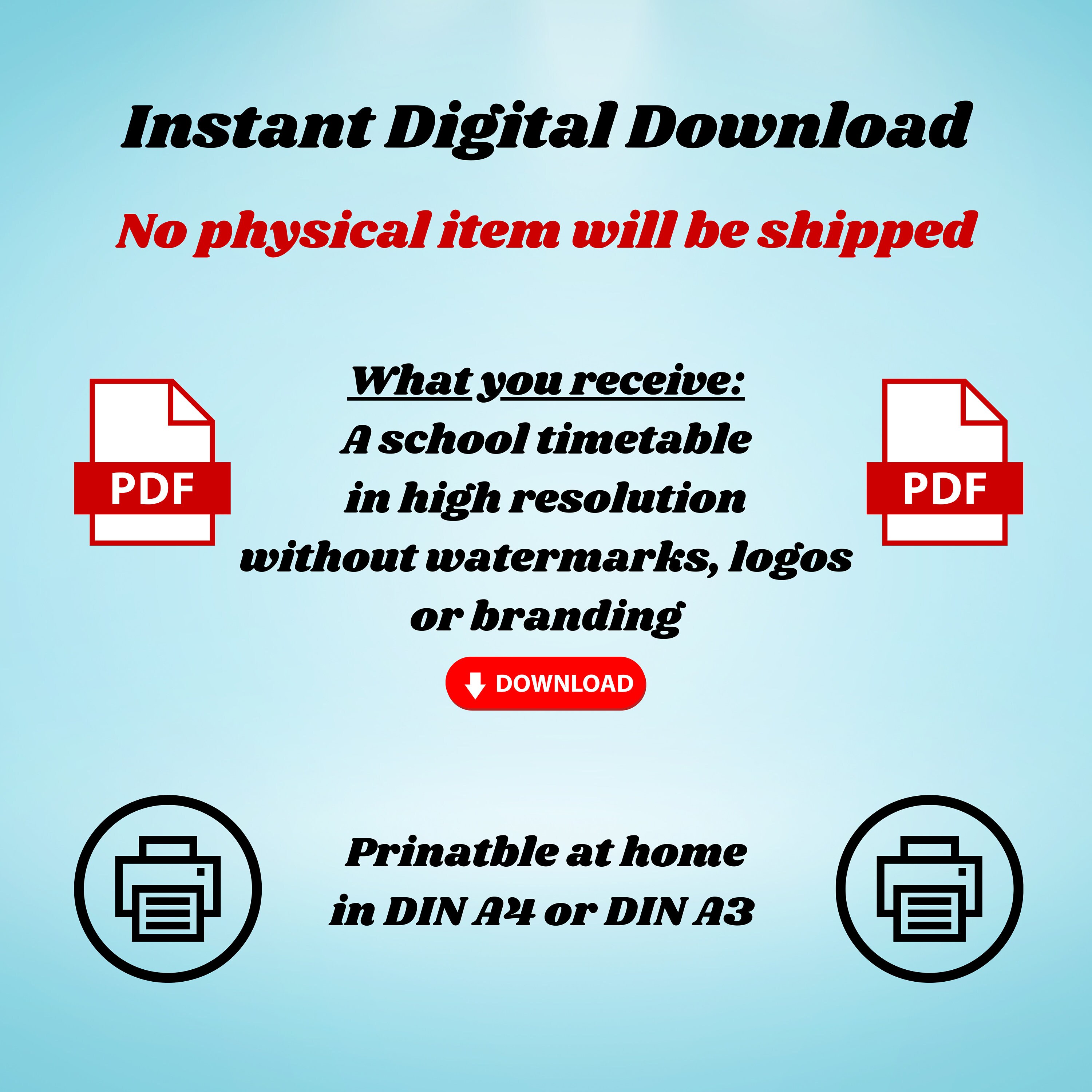 School Timetable With Cute Panda Bears, Instant Digital Download ...