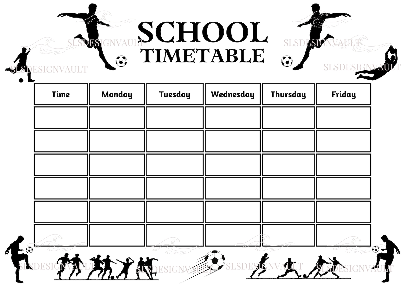 School Timetable With Soccer Players in Black and White, Instant ...