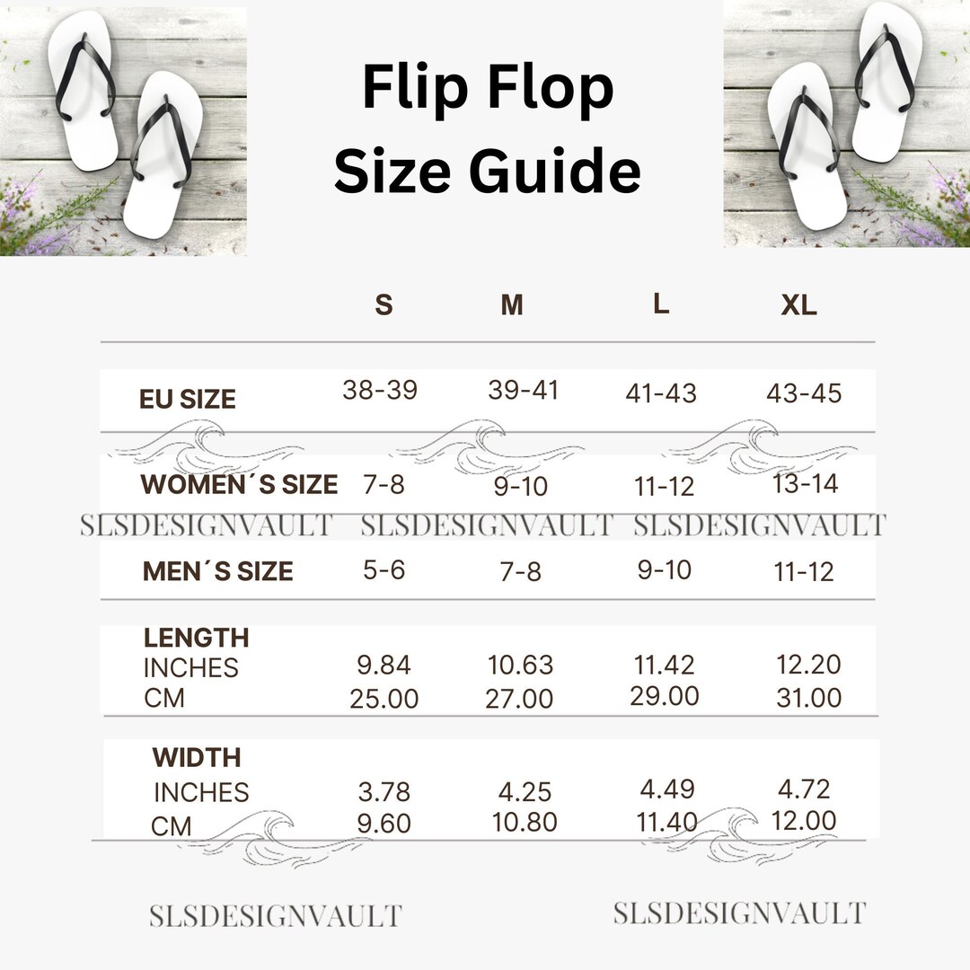 Flip Flops Spoke Custom Products Size Chart, Instant Digital Download ...