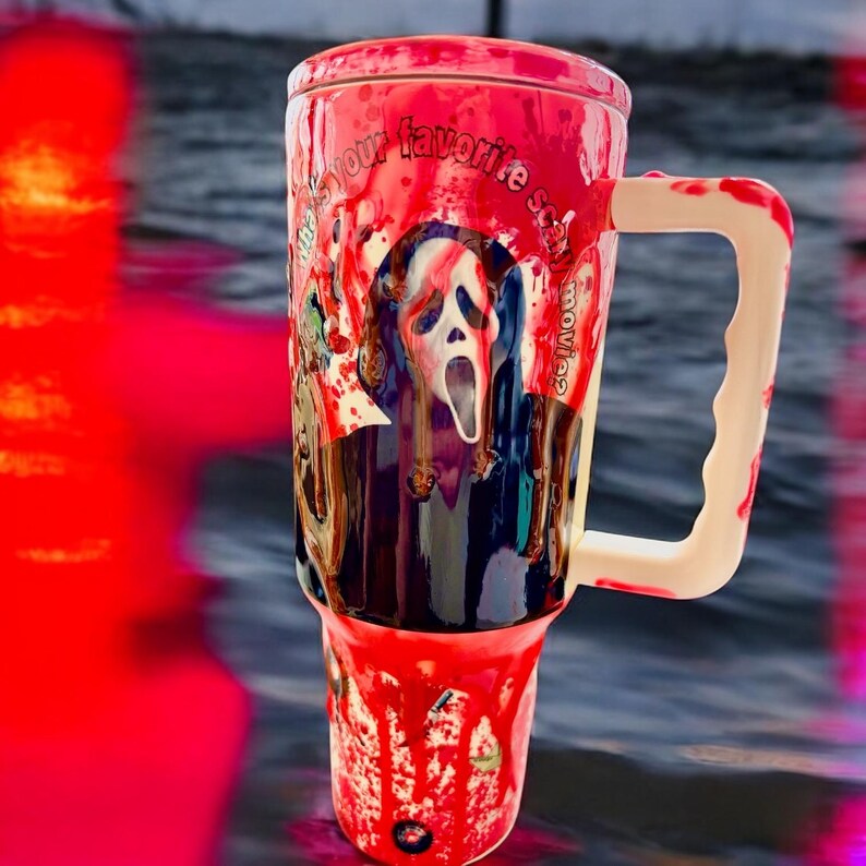 40 Oz Custom Horror-inspired Tumbler – Blood Drip Cup With Handle ...