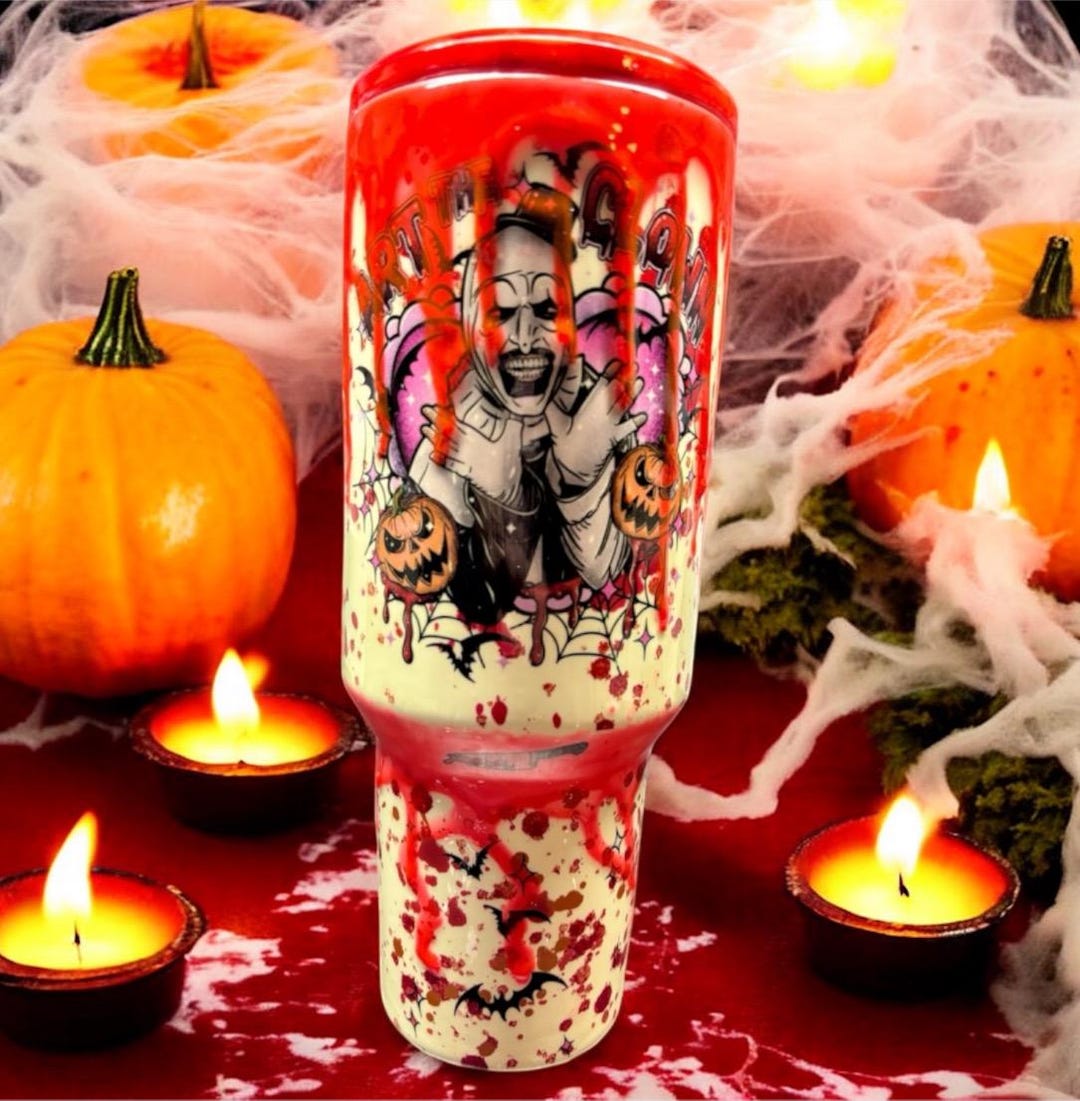 40oz Creepy Clown Horror Tumbler With Handle, Blood Drip Spiderweb ...