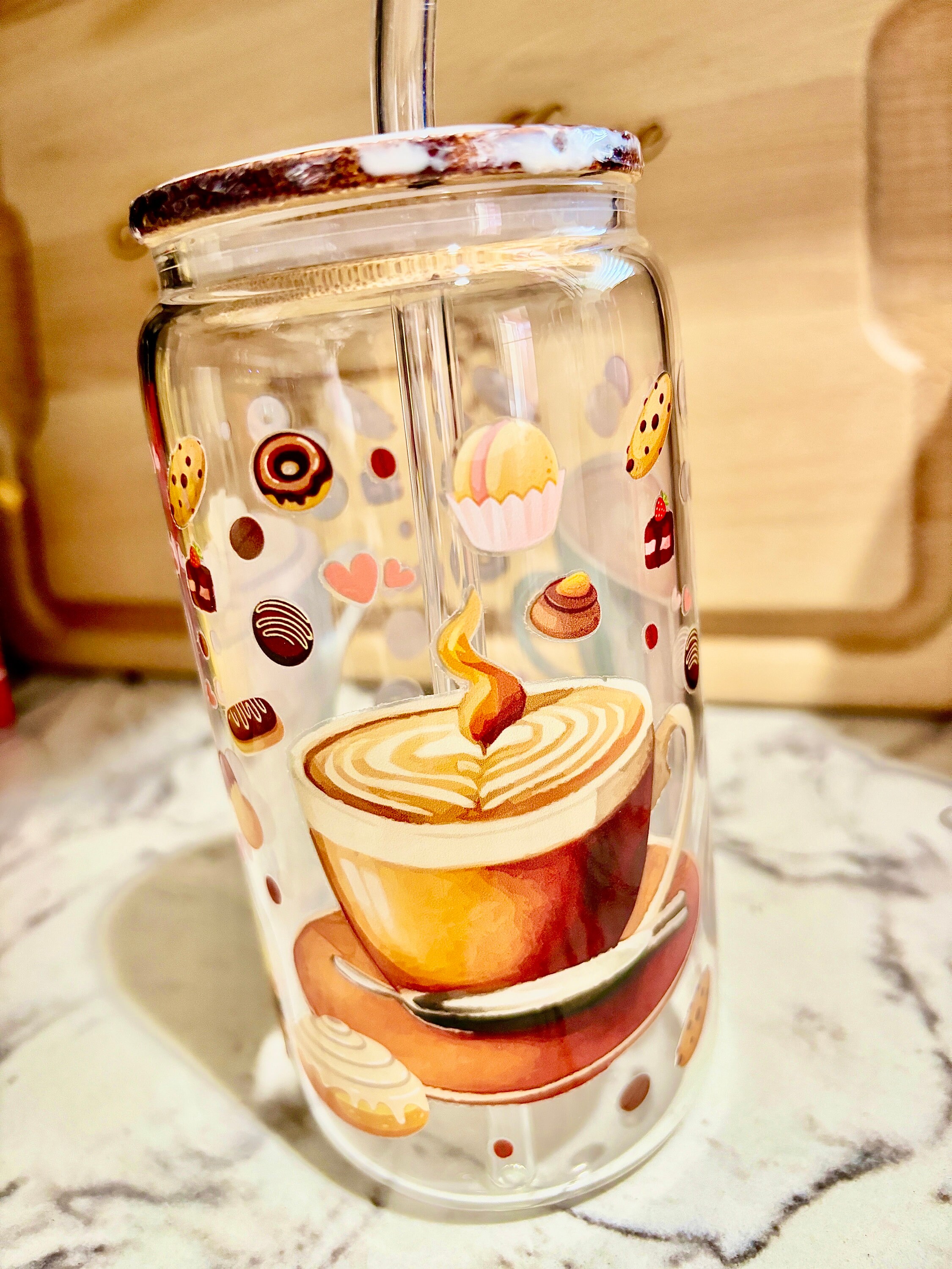 Coffee and Dessert Glass Can Cup – Bamboo Lid and Glass Straw, 16 Oz - Etsy