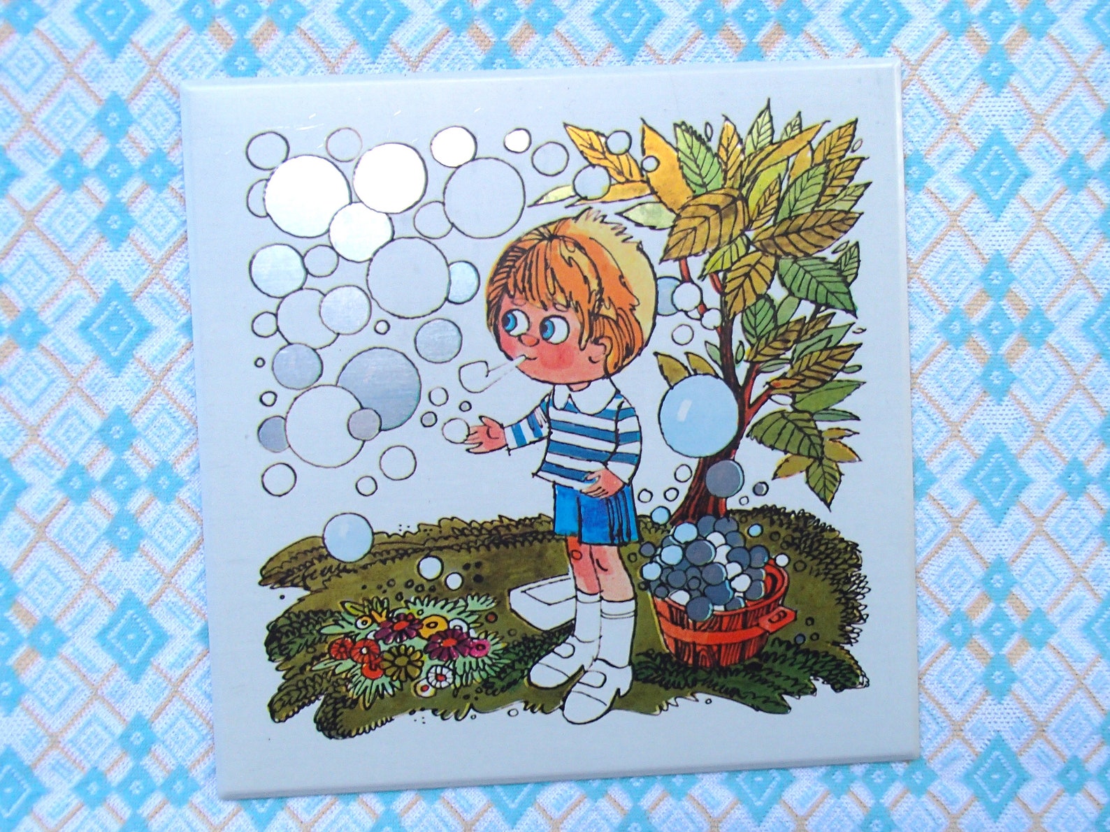 Fun 1970s Tile Decoration / Wall Decoration / Tin Tile Cover / - Etsy