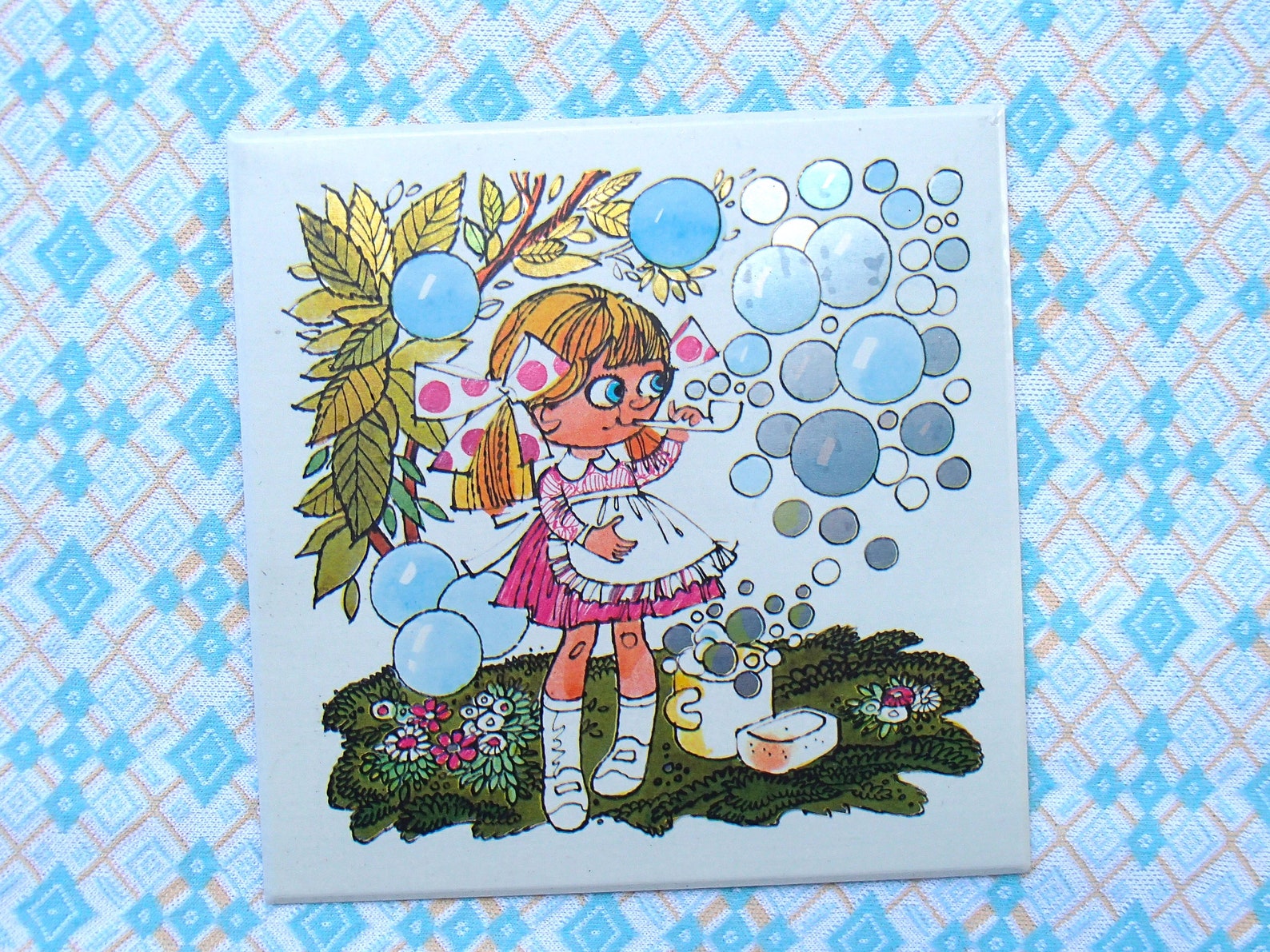 Fun 1970s Tile Decoration / Wall Decoration / Tin Tile Cover / - Etsy