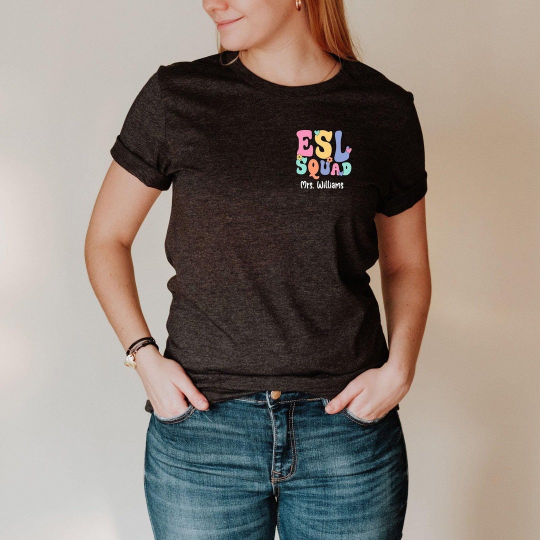 Custom ESL Teacher Squad Pcket T-shirt, Customized Name English Teacher ...