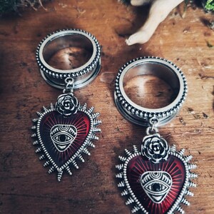 Sacred Heart Ear Tunnels, Ear Gauges, Ear Plugs, Goth Ear Plugs, Ear ...