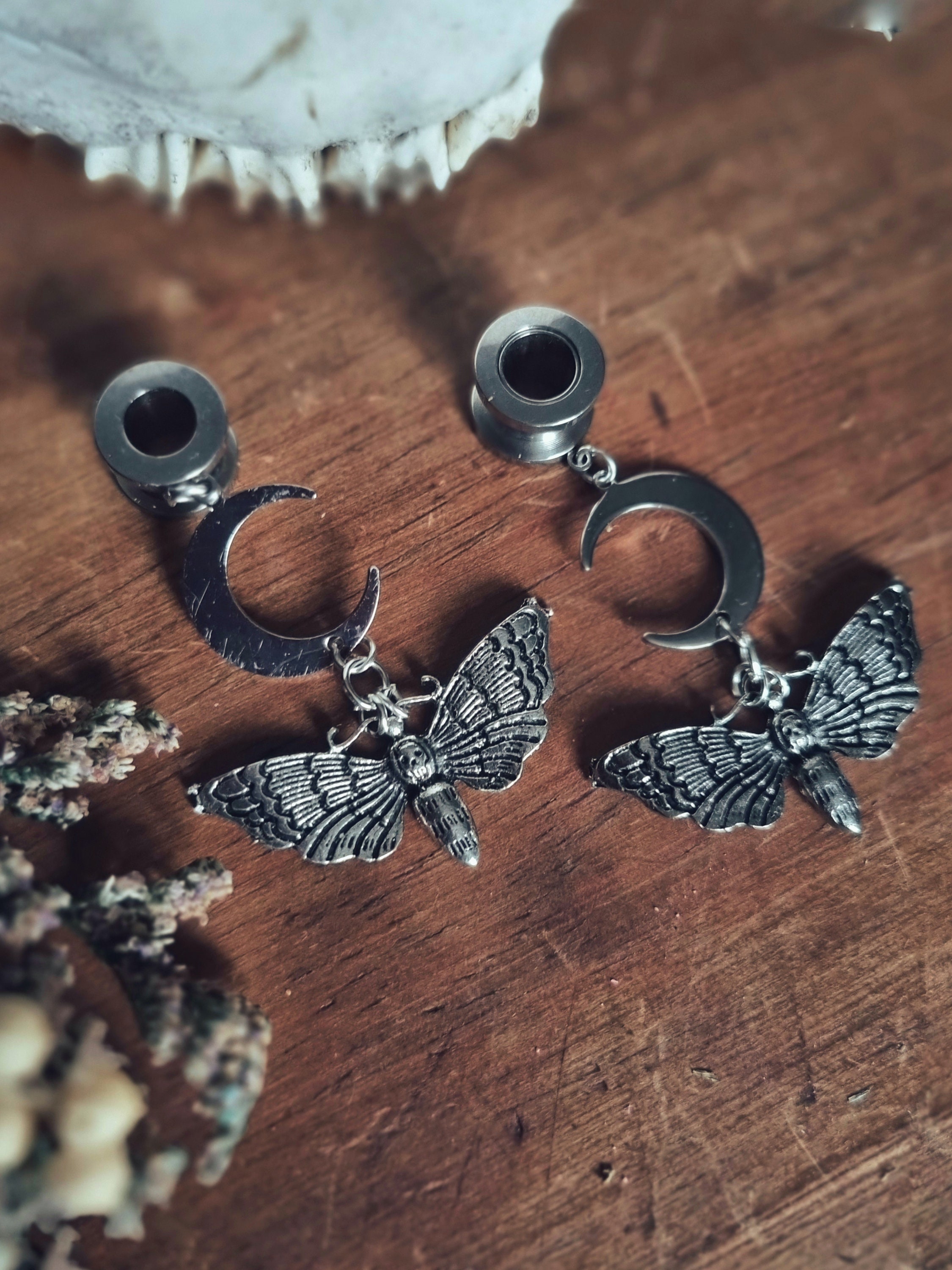 Moon Moth Ear Tunnels, Celestial Ear Plugs, Ear Plugs, Ear Gauges, Ear ...