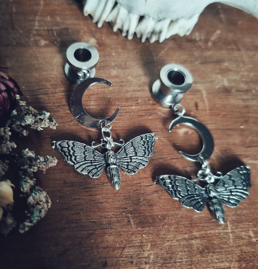 Moon Moth Ear Tunnels, Celestial Ear Plugs, Ear Plugs, Ear Gauges, Ear ...