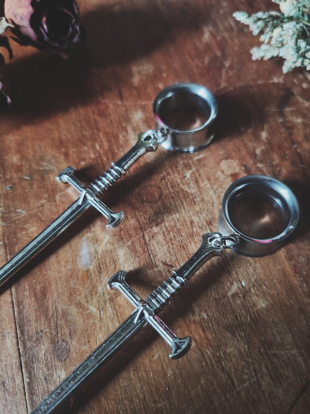 Sword Ear Gauges, Long Sword Ear Plugs, Goth Ear Tunnels, Goth Ear ...