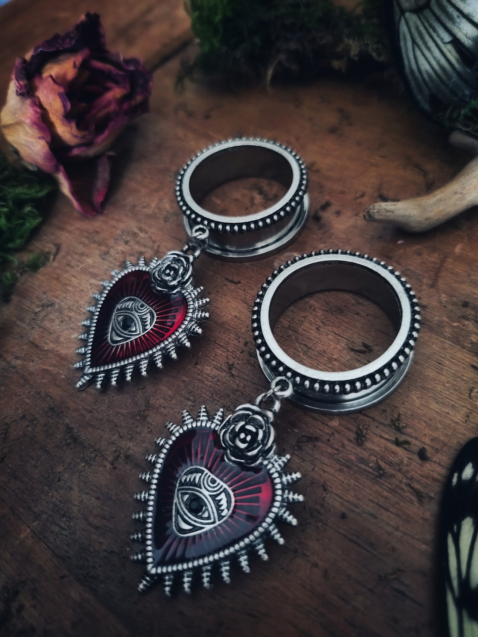 Sacred Heart Ear Tunnels, Ear Gauges, Ear Plugs, Goth Ear Plugs, Ear ...