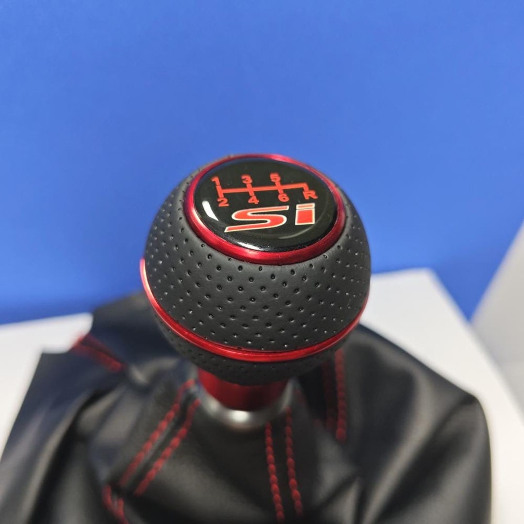 CUSTOM Red Leather Aluminum Si 5/6 SPEED Shift Gear Knob Honda Civic ...