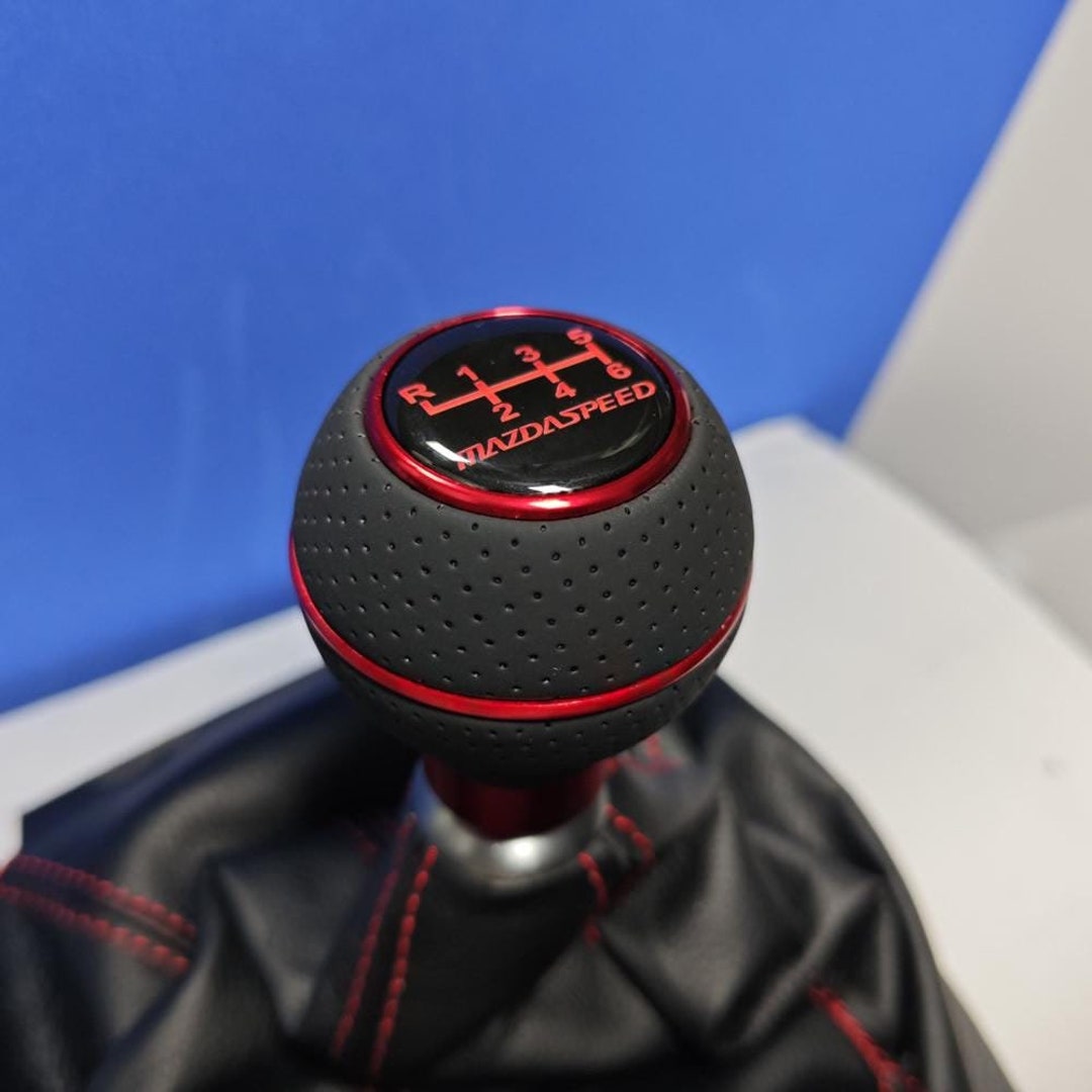 CUSTOM LEATHER + Red Aluminum Mazdaspeed Shift Gear Stick Knob Mazda ...