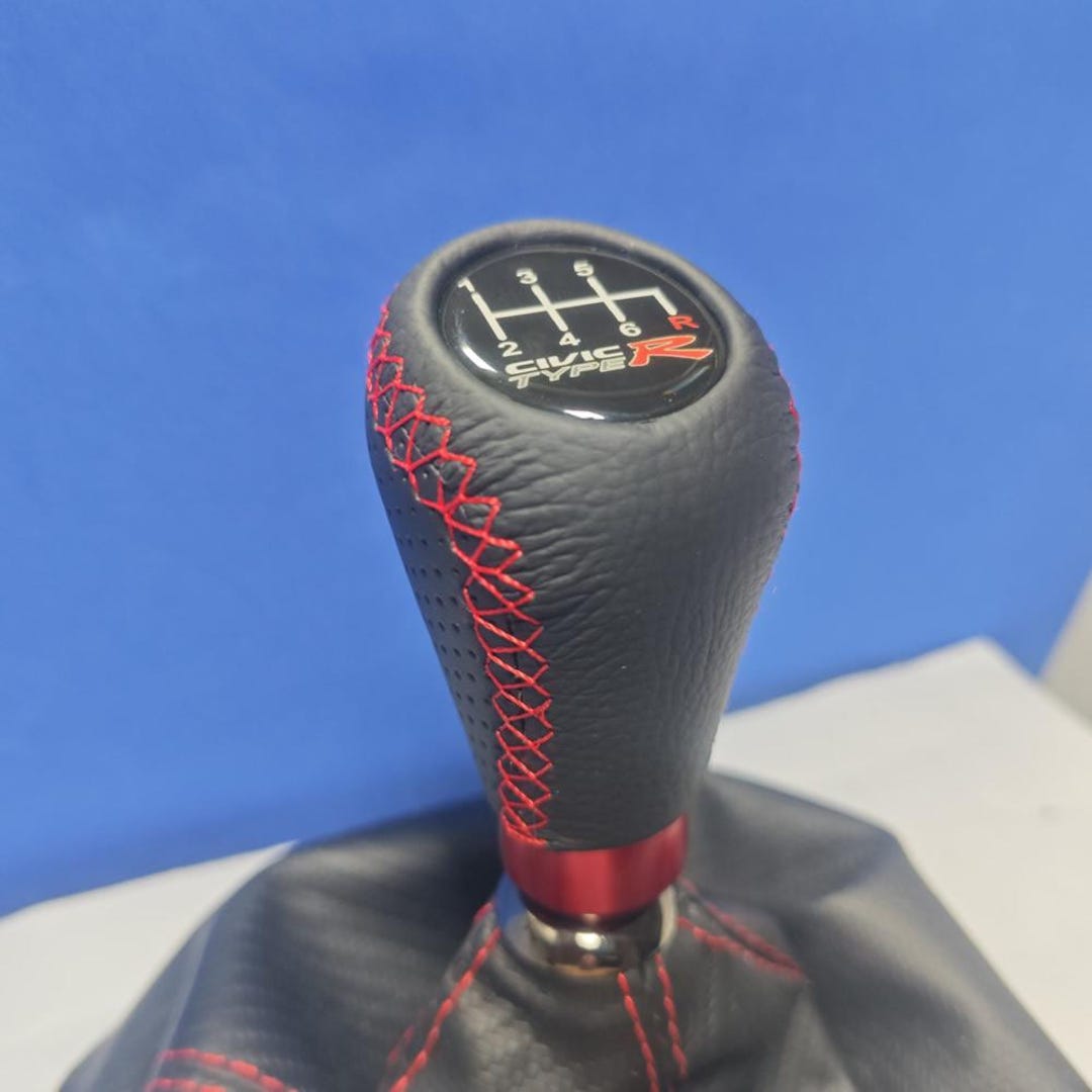 CUSTOM Red Leather Stitched Type R 6sp Shift Gear Knob Honda Civic Mk8 ...