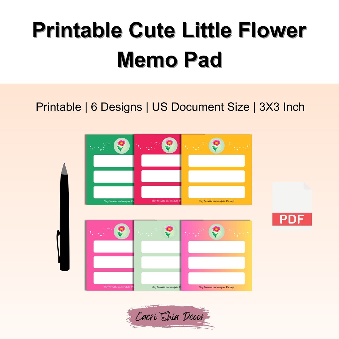 Printable Cute Little Flower Memo Pad Printable Memo Pad PDF ...