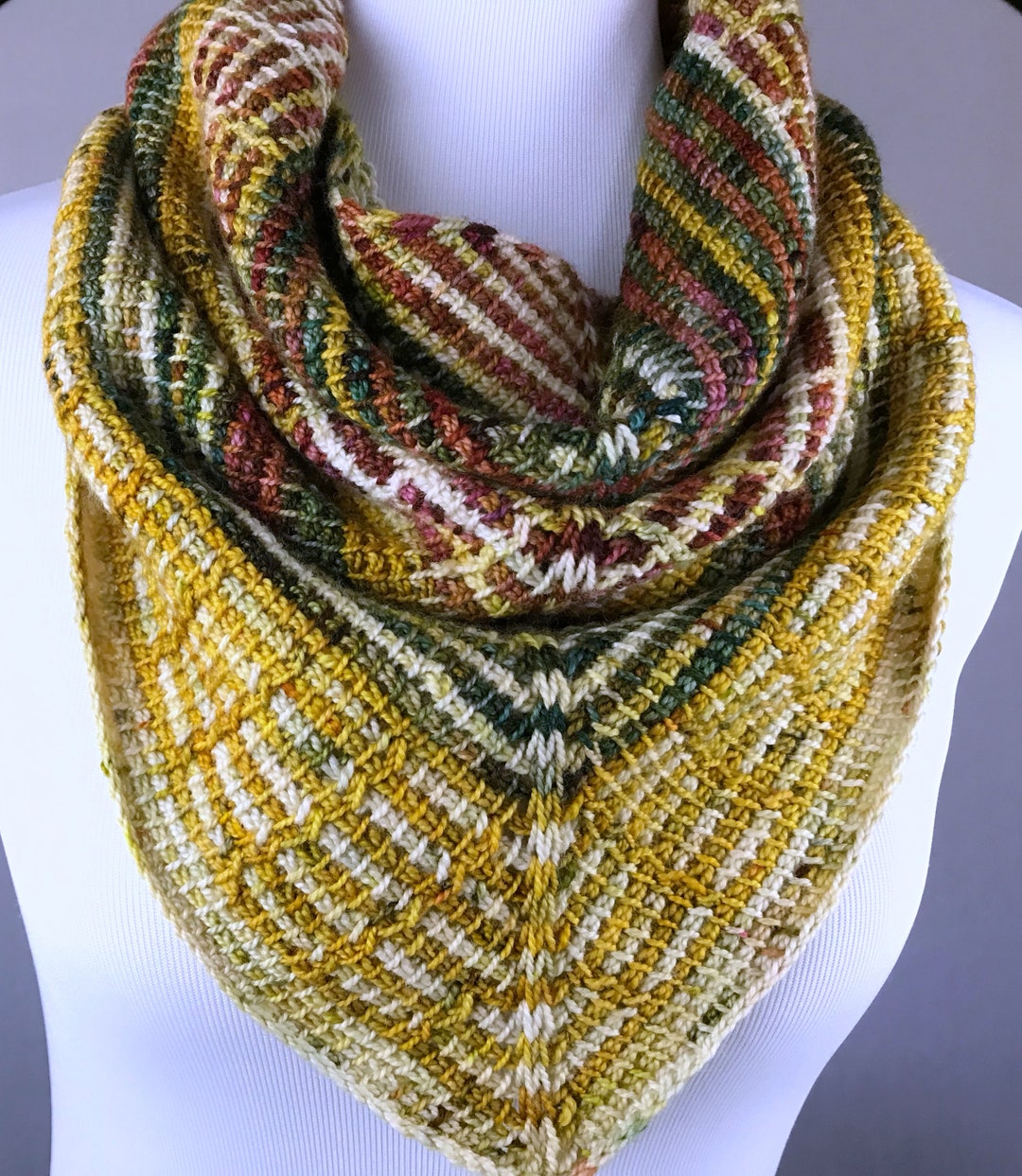 Hand Dyed Cowl, Striped Cowl, Mosaic, Geometric, Triangle Cowl, Cream ...
