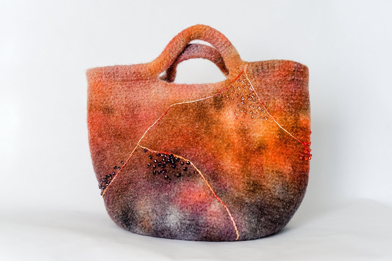 Felted Wool Bag, Hand Dyed Bag, Beaded Bag, Beaded Purse, Hand Dyed ...