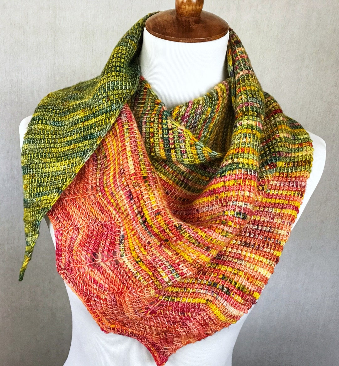 Hand Dyed Shawl, Spring Colors Shawl, Textured Shawl, Chevron ...