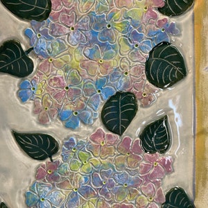 Hand Made Stoneware Art Pottery Ceramic Tray Sgraffito Hydrangea ...