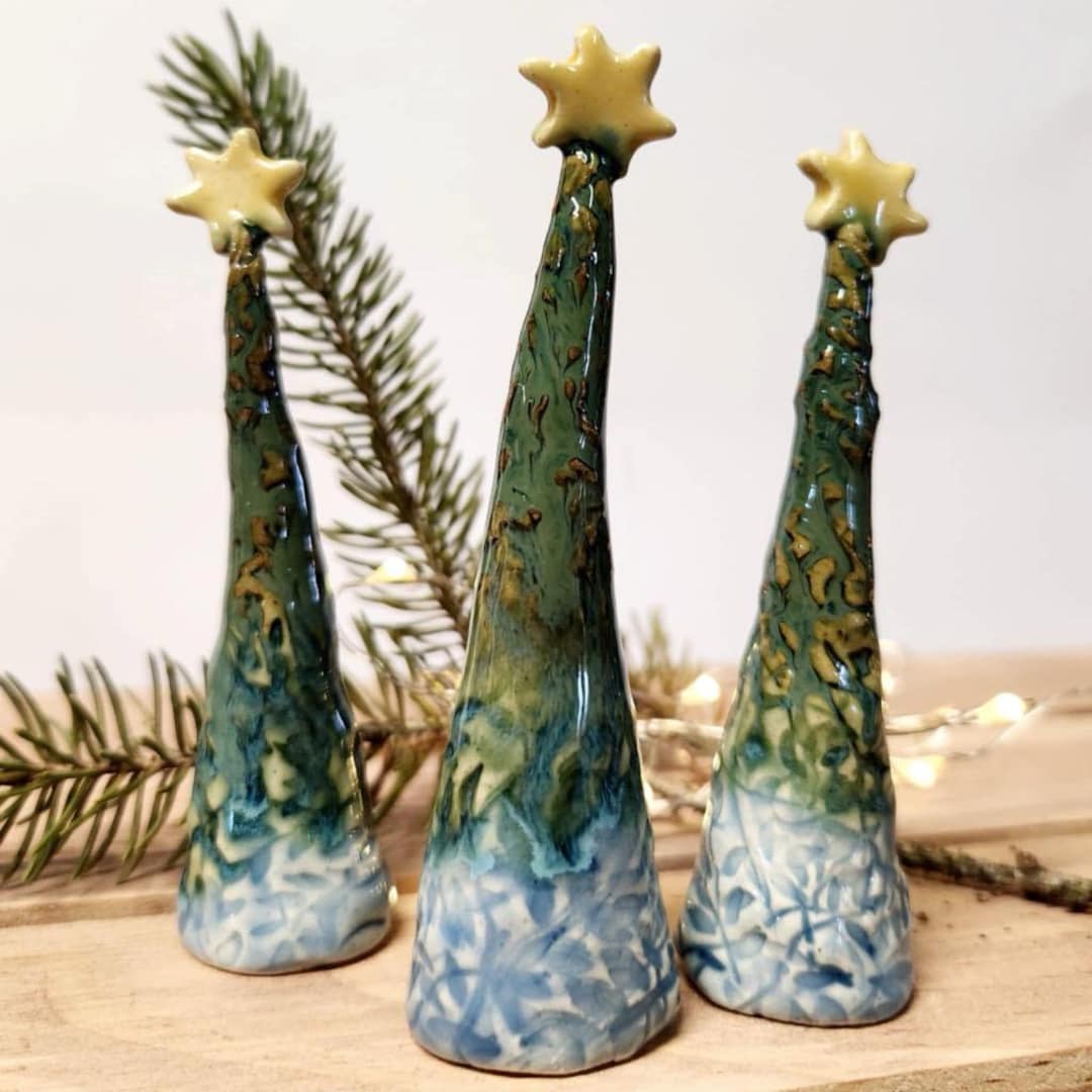 Mini Miniature Hand Made Pottery Ceramic Christmas Tree Trees Holiday ...