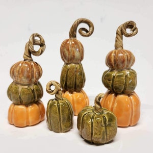 Hand Made Ceramic Pottery Mini Miniature Pumpkin Stack Fall Decor ...