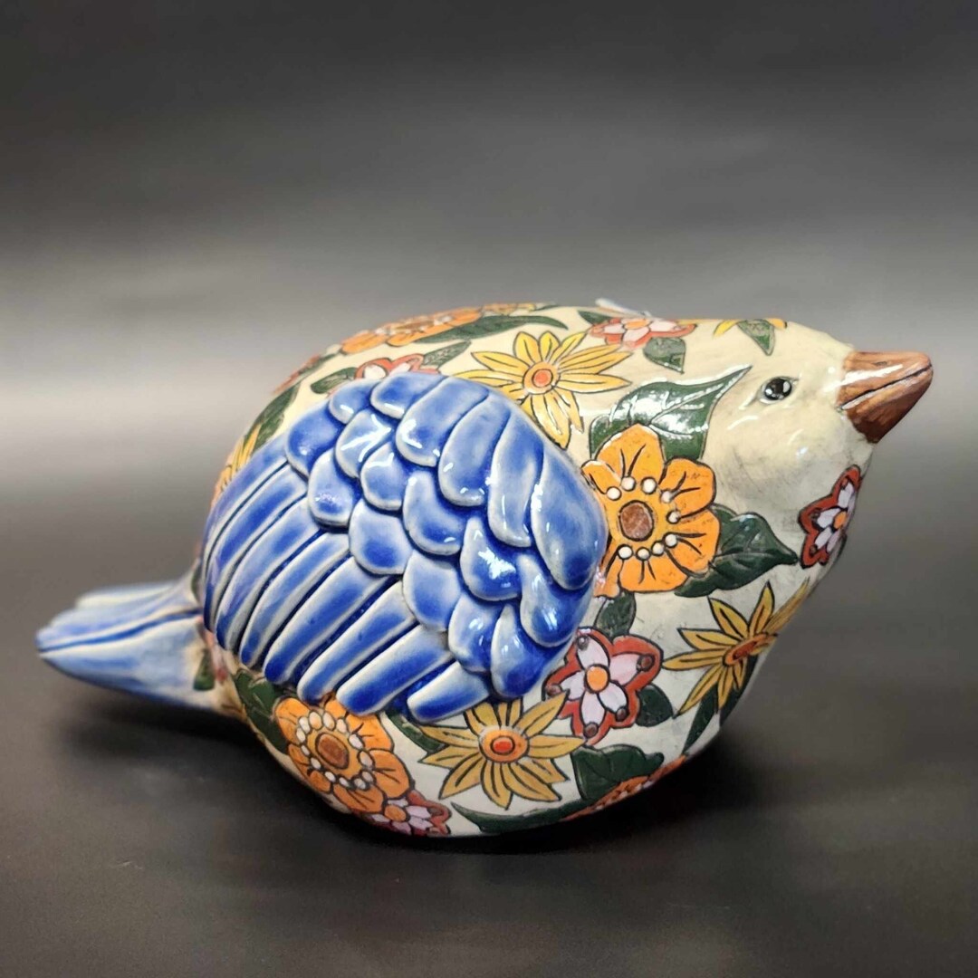 Hand Sculpted Ceramic Fat Bird Hand Painted Sgraffito - Etsy