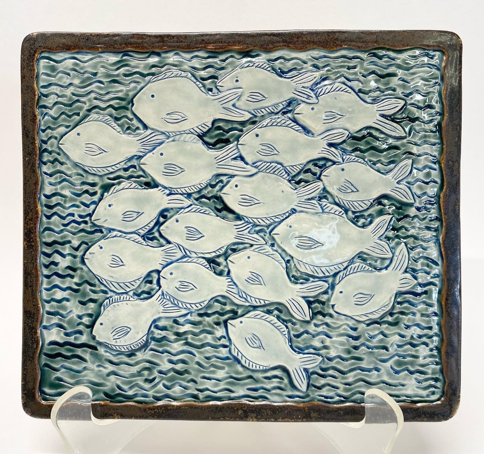 Sgraffito Hand Sculpted Stoneware Pottery Art Tile Wall Plaque - Etsy