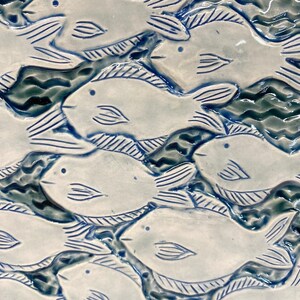 Sgraffito Hand Sculpted Stoneware Pottery Ceramic Art Tile Wall Plaque ...