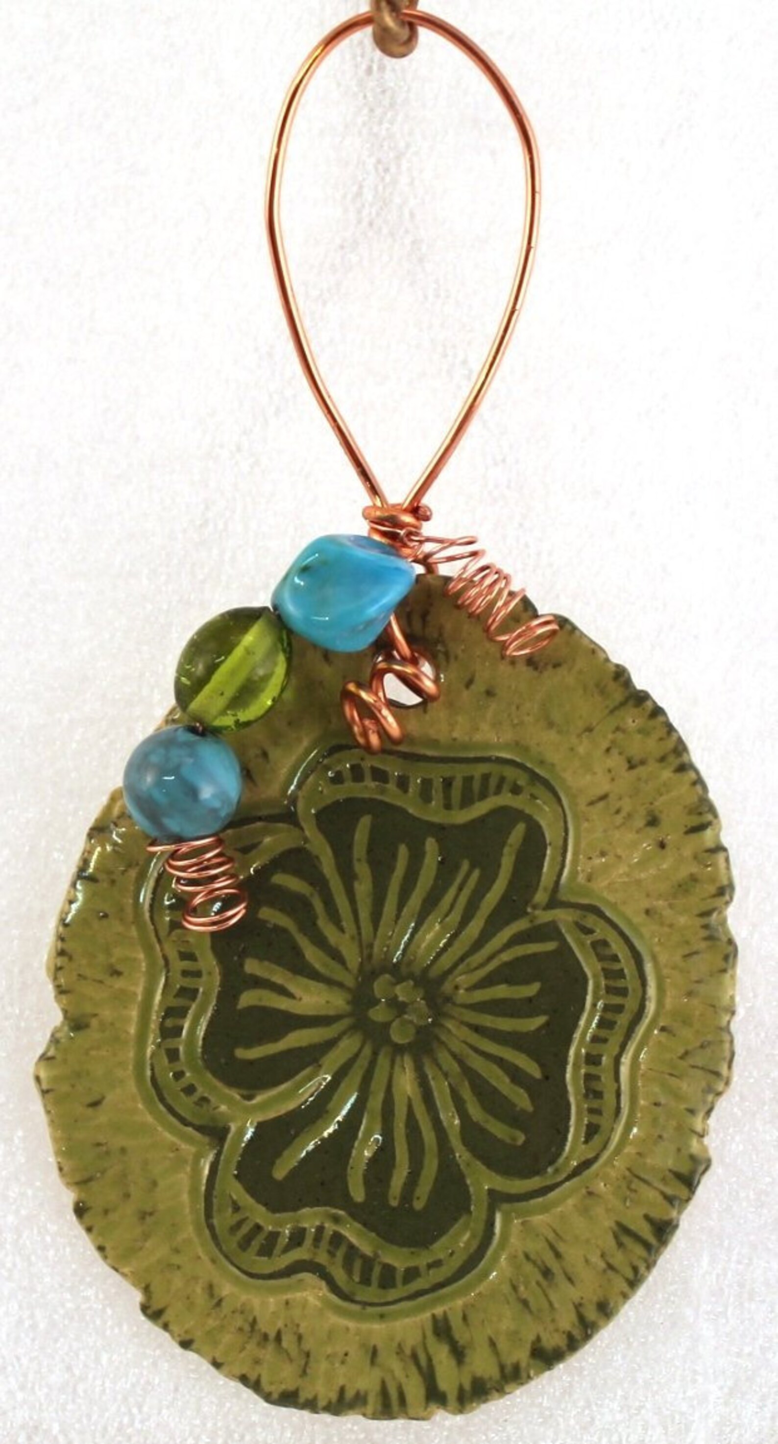 Hand Made Free Form Pottery Ornament Sgraffito Flower Lime - Etsy
