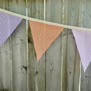 Vintage Picnic Gingham Banner Bunting, Fabric Garland Flags, Orange ...