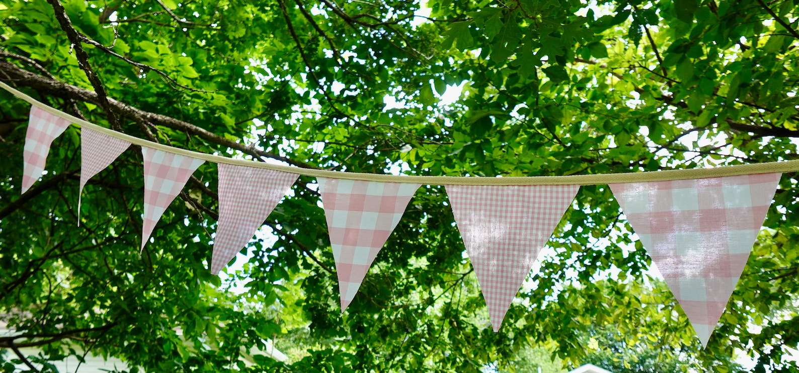 Vintage Picnic Gingham Banner Bunting, Fabric Garland Flags, Pink, Girl ...