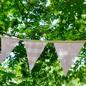 Vintage Picnic Gingham Banner Bunting, Fabric Garland Flags, Pink, Girl ...