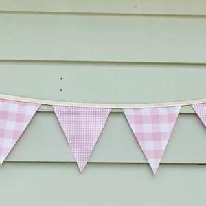 Vintage Picnic Gingham Banner Bunting, Fabric Garland Flags, Pink, Girl ...
