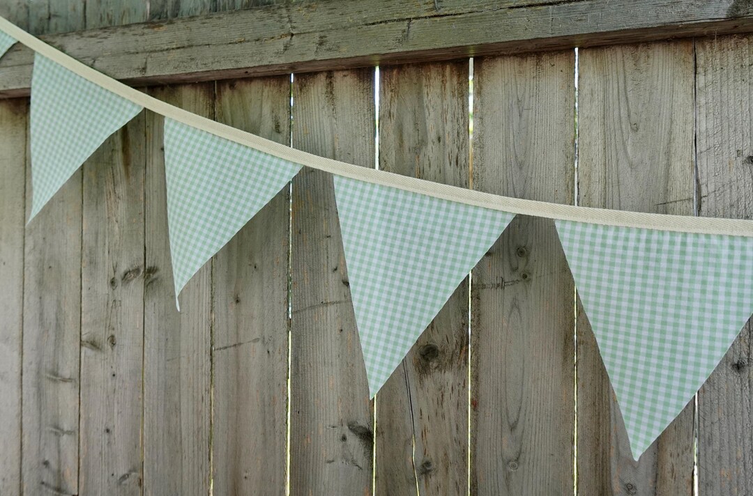Vintage Picnic Gingham Banner Bunting, Fabric Garland Flags, Light ...