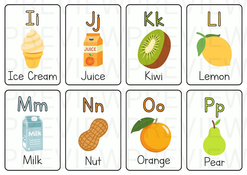Printable ABC Food Flashcards: A Collection of 26 Colorful Cards ...