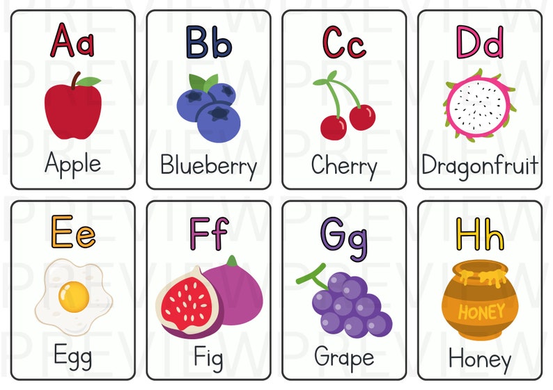 Printable ABC Food Flashcards: A Collection of 26 Colorful Cards ...