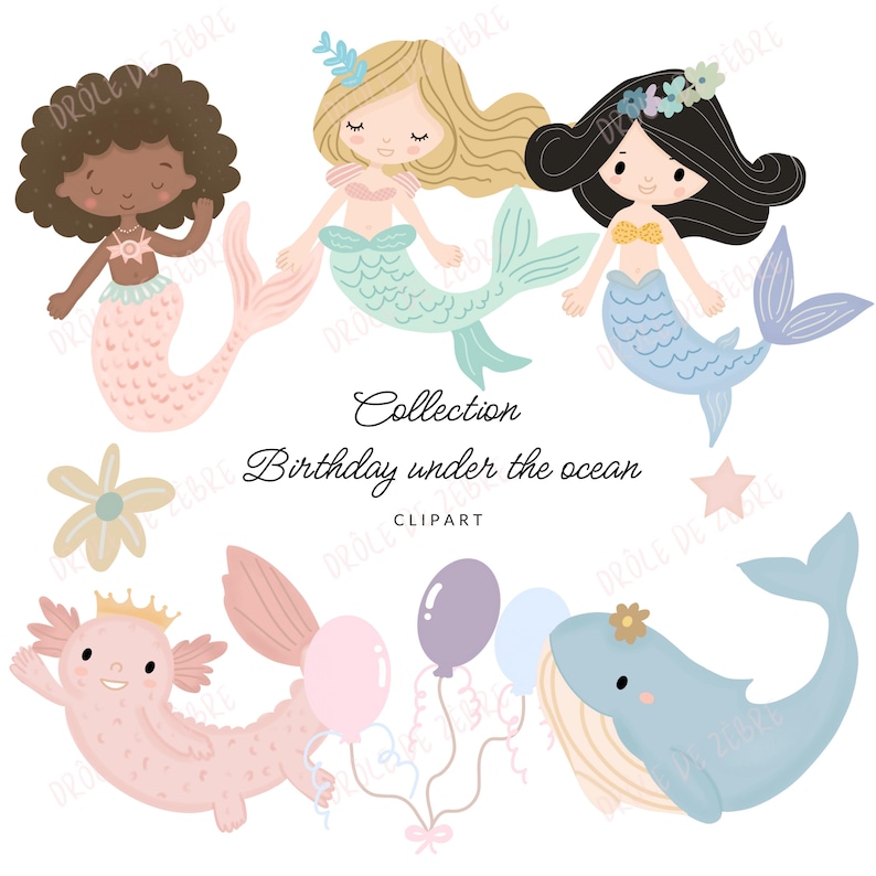 Mermaid Clipart, Watercolor Mermaid PNG, Children's Room Decoration ...