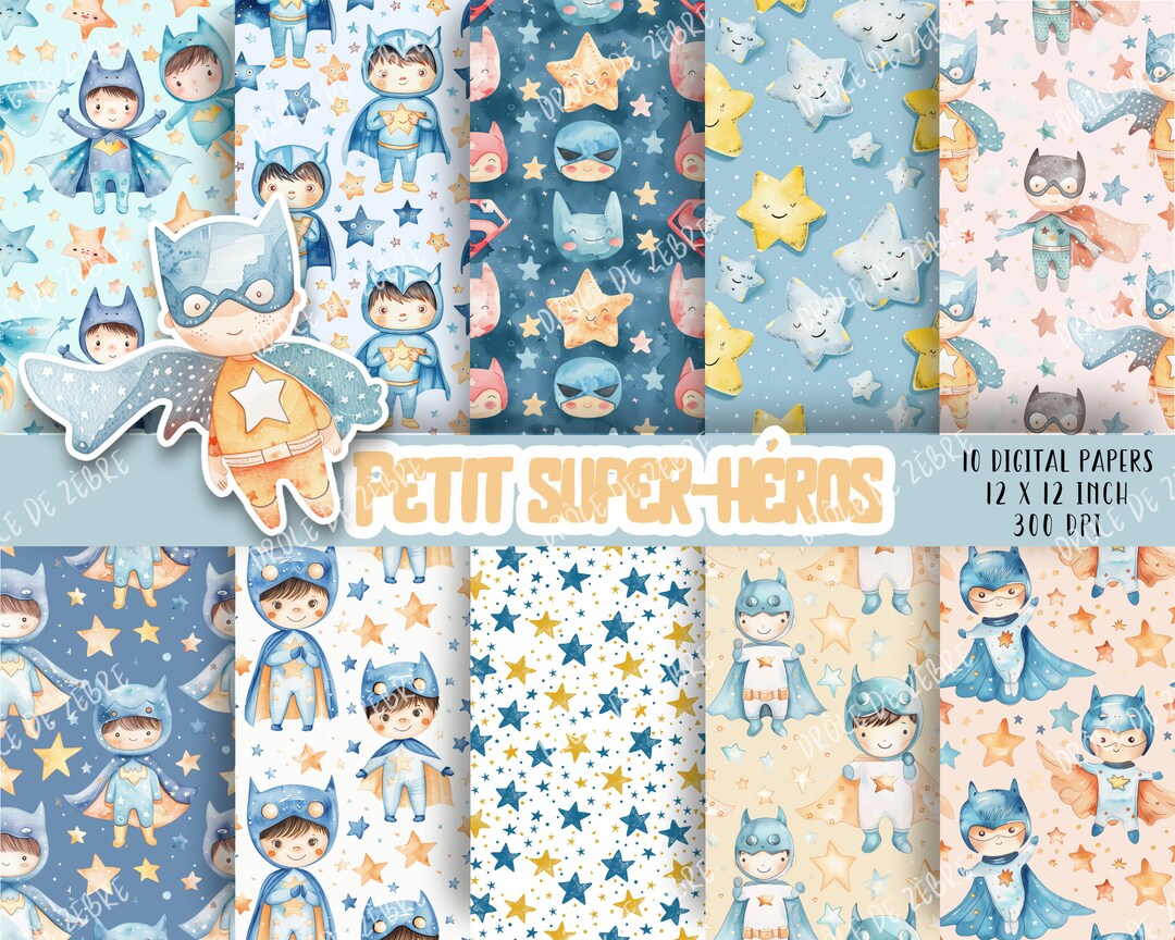 Superhero Seamless Digital Paper Little Superhero, PNG and JPG Formats ...