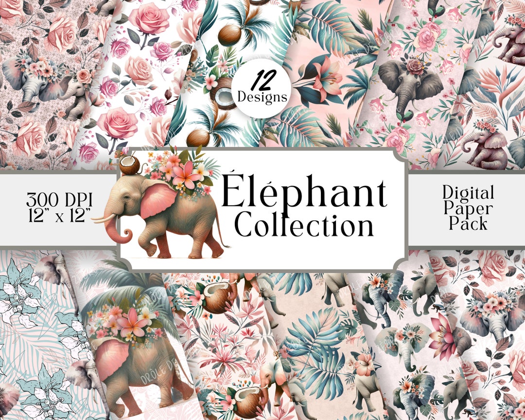Elephant 12 Seamless Digital Papers Png, Jpg for Small Businesses as ...