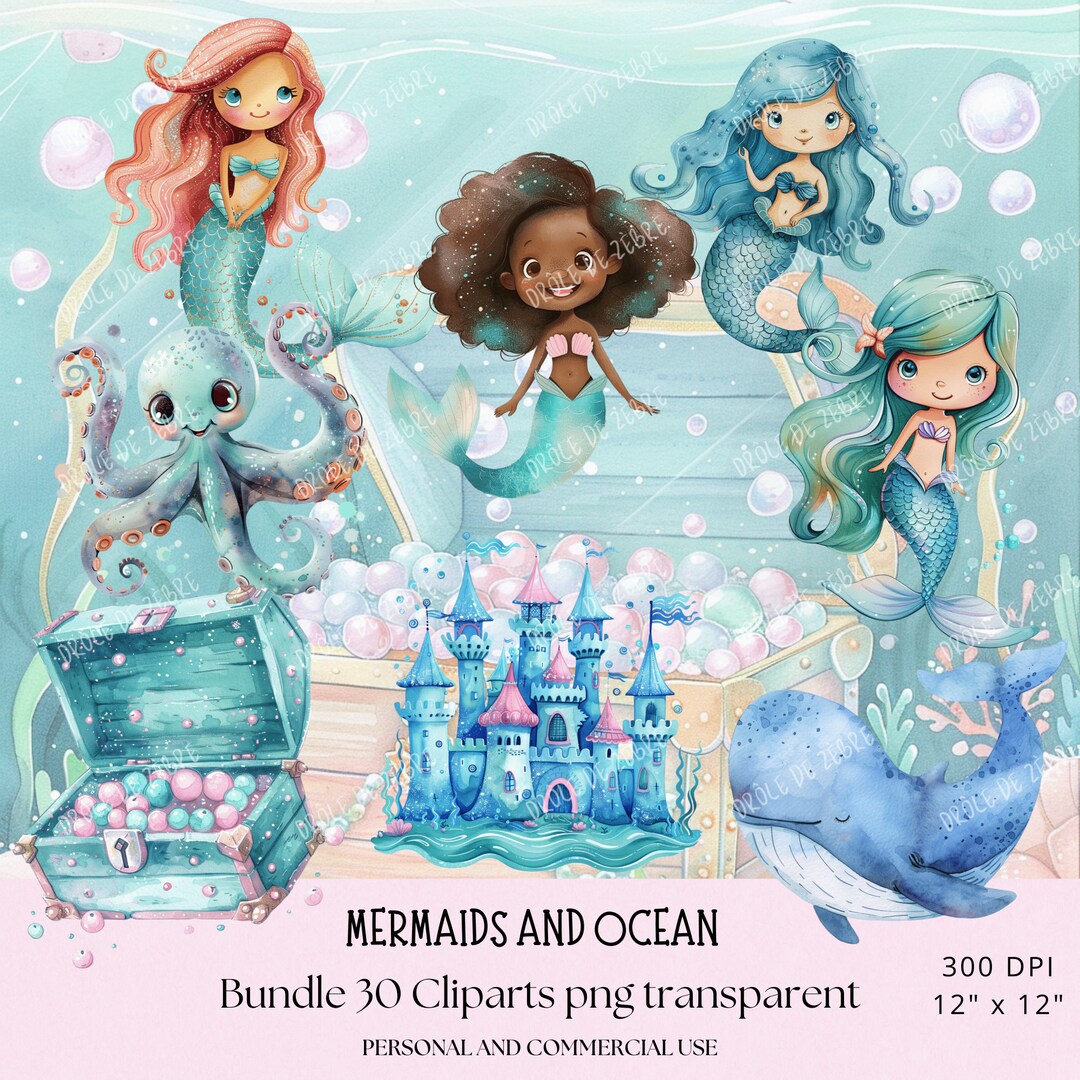 Mermaid Clipart 30 Watercolor Mermaid, Transparent PNG Images, for ...