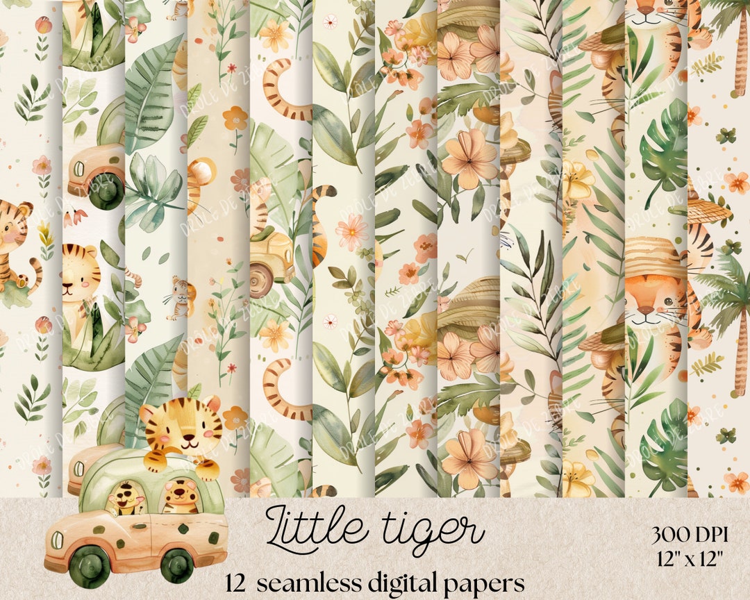 Set of 12 Seamless Digital Papers With Little Tigers for Newborns and ...