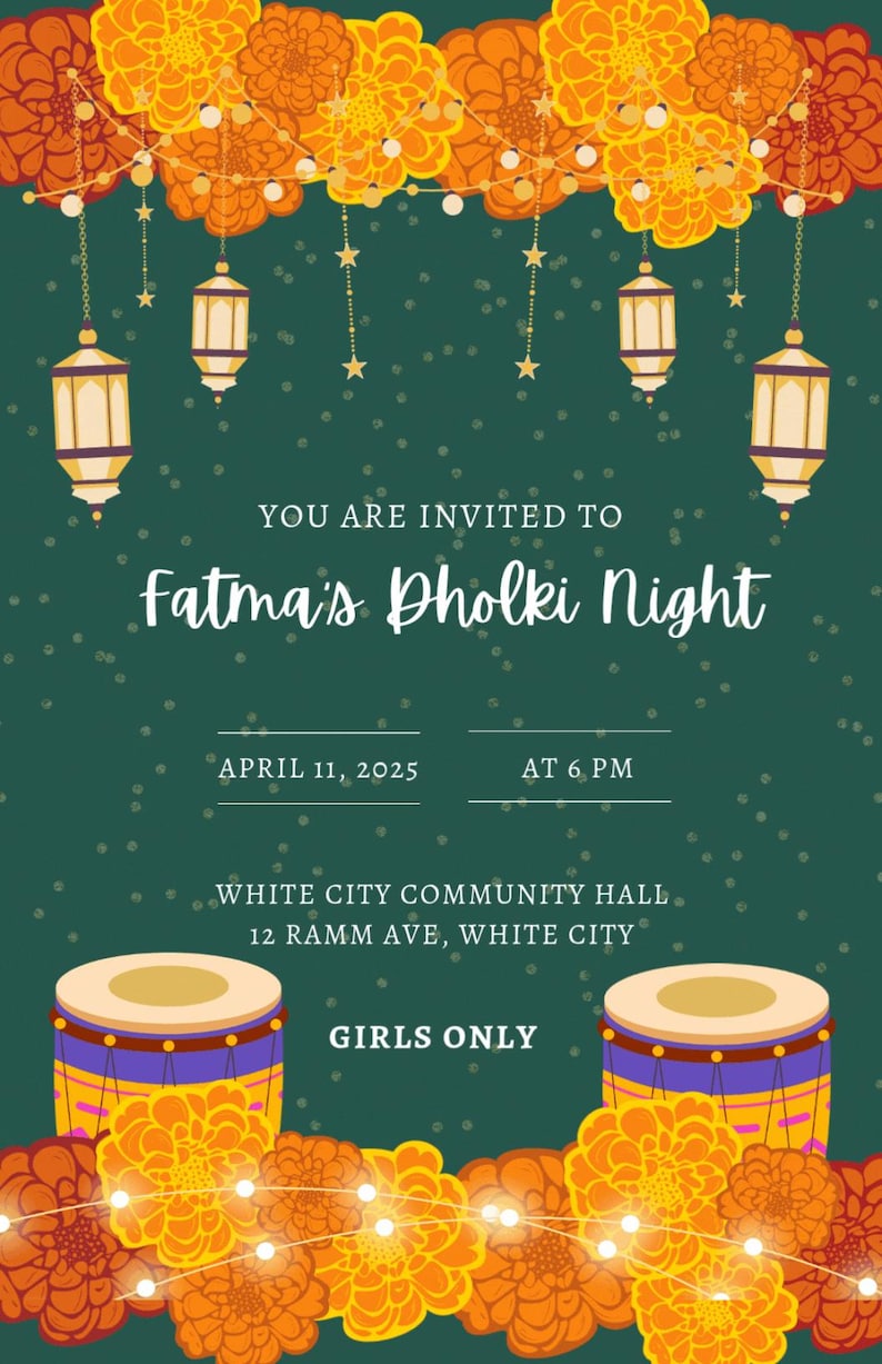 Customizable Dholki/mehndi Invitation - Etsy