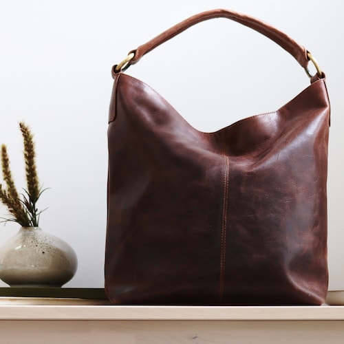 Large Brown Leather Handbag Tote Leather Shoulder Bag - Etsy