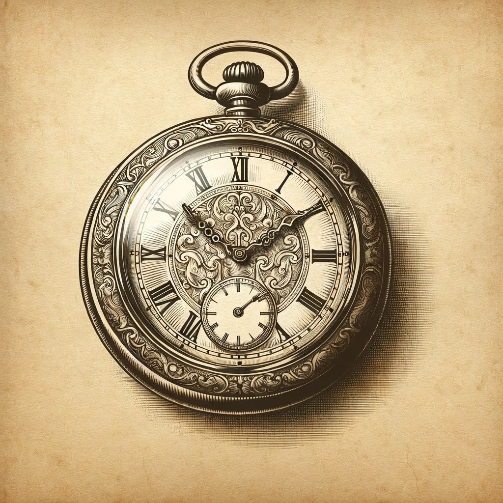 Timeless Treasures: Vintage World Map and Pocket Watch Art Set - Etsy