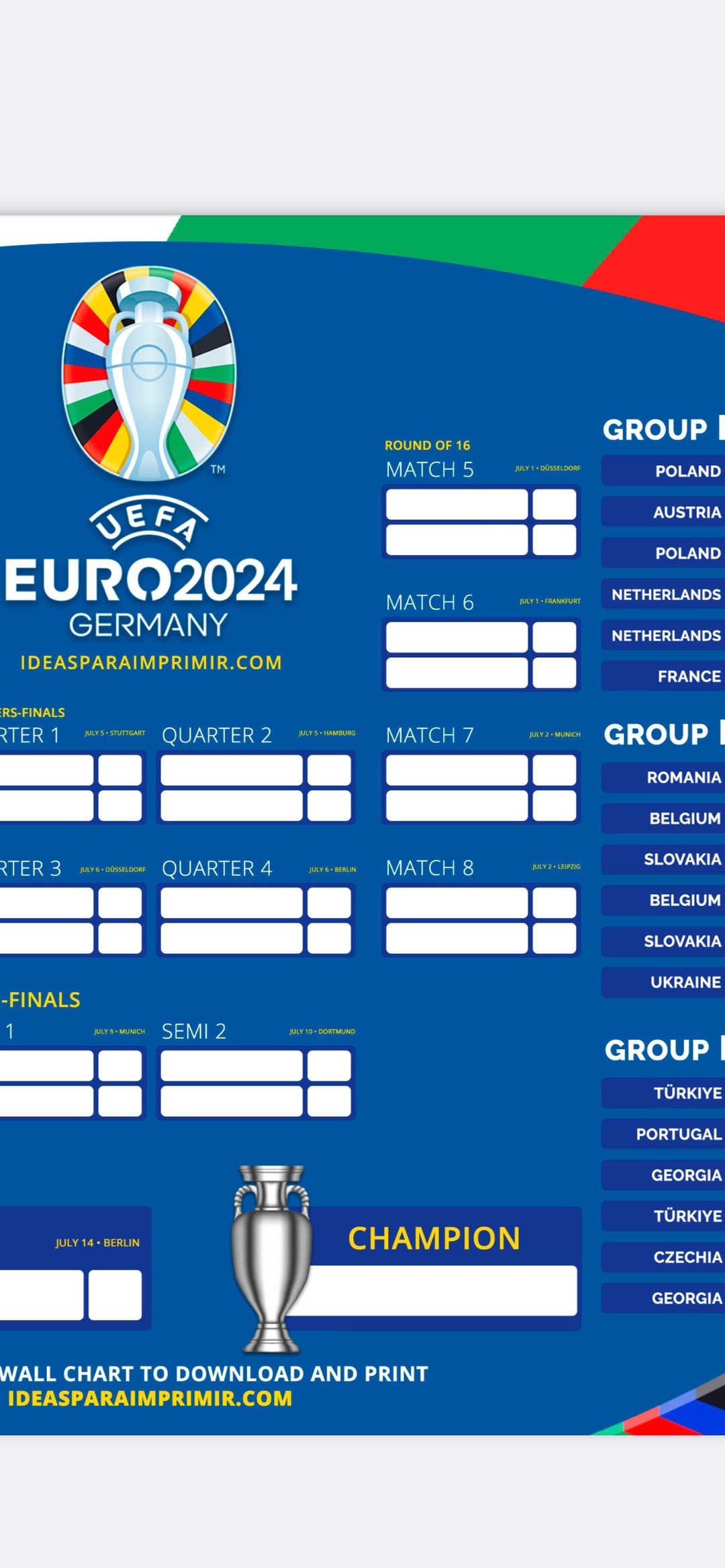 EURO 2024 Wallchart Downloadable and Printable Fixture - Etsy Australia