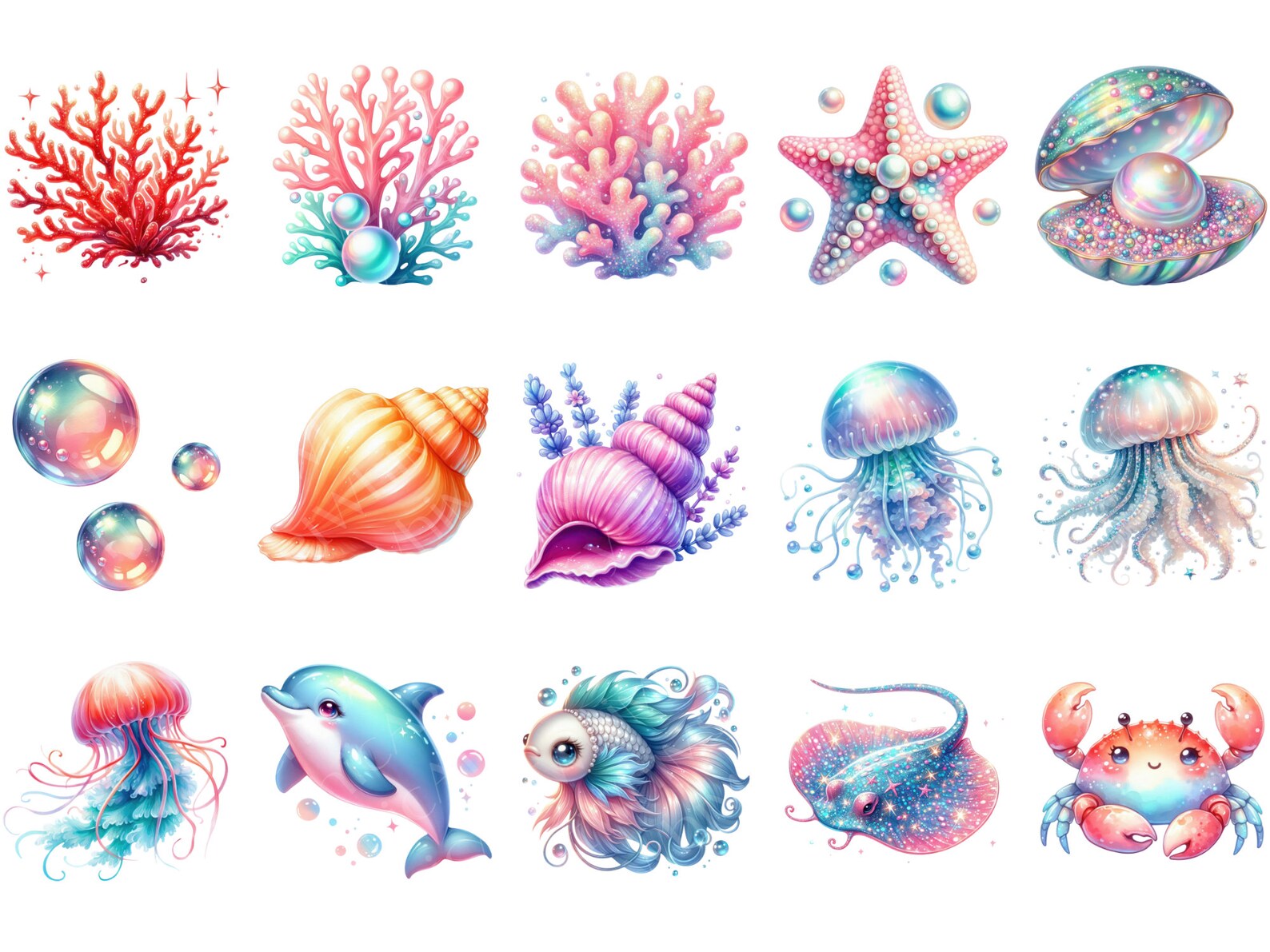Bundle Watercolor Undersea World 46 PNG Clipart , Cute Ocean Animals ...