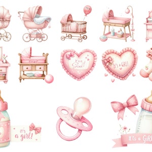 Watercolor Pink Baby Boy Shower Clipart 34 PNG, Girl Babyshower Clipart ...