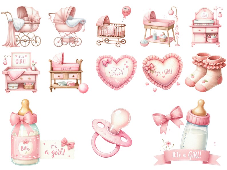 Watercolor Pink Baby Boy Shower Clipart 34 PNG, Girl Babyshower Clipart ...