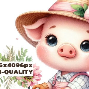 Watercolor Farm Baby Pig Clipart 20 PNG, Pink Pig Clipart, Farm Baby ...